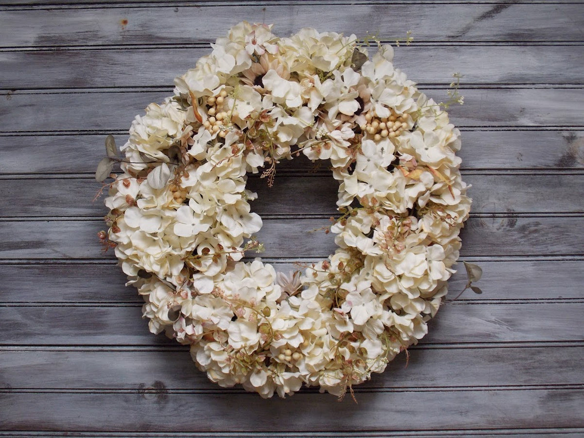 Cream Wreath, Timeless Dream Cream Hydrangeas Wreath, Medium Size Flow ...